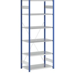eurokraft pro Steckregal, Bauart leicht, einseitig, HxBxT 2500 x 1000 x 600 mm, blau/grau, Grundregal
