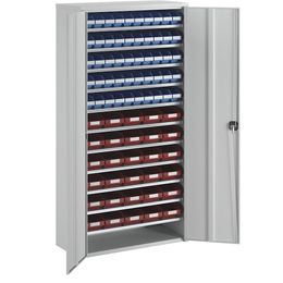 STEMO Magazinschrank, HxBxT 1970 x 1000 x 450 mm, mit Regalk&auml;sten, 50 K&auml;sten blau, 30 K&auml;sten rot