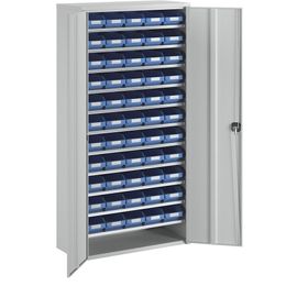 STEMO Magazinschrank, HxBxT 1970 x 1000 x 450 mm, mit Regalk&auml;sten, 55 K&auml;sten blau
