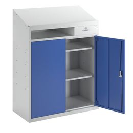 eurokraft basic Werkzeugschrank mit Schreibpult, HxBxT 1220 x 915 x 457 mm, lichtgrau / enzianblau, ab 3 Stk