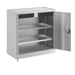 eurokraft pro Werkzeug- und Beistellschrank, 2 Schubladen, 2 Fachb&ouml;den durchgehend, T&uuml;ren lichtgrau