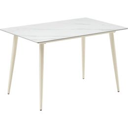 OTTO HOME Essgruppe »Kryce« Set, 120 cm Esstisch + 4 Stühle, 5 Stk. tlg. Strukturstoff, robustem Metallgestell, Tischplatte aus Sinterstein creme +...