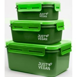 JUST VEGAN Frischhaltedose Set, Set besteht aus drei Größen mit Klick-Verschluss, 6 tlg. Biokunststoff, 450, 900, 2000 ml dunkelgrün