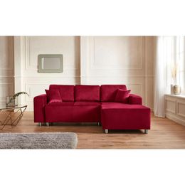 Home Affaire Ecksofa &raquo;Gy&ouml;r&laquo; L-Form, wahlweise mit Bettfunktion und Bettkasten incl. 2 Zierkissen rot Microfaser (100% Polyester);Luxus-Microfaser 
