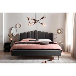 Salesfever Polsterbett &raquo;Komfortables Bett f&uuml;r erholsamen Schlaf&laquo; Eleganz trifft Komfort: Samt-Bezug, goldfarbene Metallf&uuml;&szlig;e Grau Liegefl&auml;che L&auml;nge...