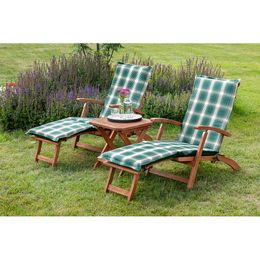 Merxx Gartensessel »Deckchair« Set, 2x Sessel, 2x Auflage, 1x Klapphocker, 5 Stk. tlg. inkl. Wendeauflage und Klapphocker braun