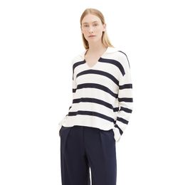 Tom Tailor Strickpullover gestreift und mit Troyer offwhite navy stripe knit XXXL(46) XXXL(46) Pullover von Tom Tailor
