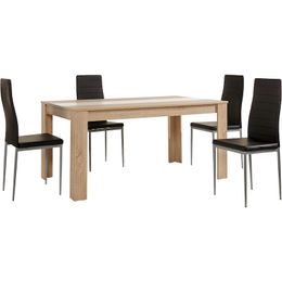 Home Affaire Essgruppe »Pluto« Set, 5 Stk. tlg. moderne Tischgruppe, Tisch, 4 Stühle eichefarben sägerau/schwarz + Sitz und Rücken gepolstert