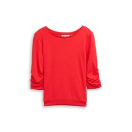 Tom Tailor Denim Damen Fitted Sweatshirt mit Raffungen, rot, Uni, Gr. XL