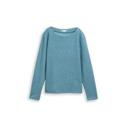 Tom Tailor Damen Soft-Touch Sweatshirt mit Knopf-Details, blau, Meliert, Gr. XL