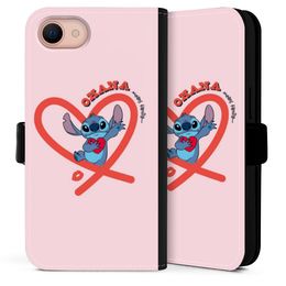 DeinDesign iPhone 16e Handy Klapph&uuml;lle Handyh&uuml;lle aus Kunst Leder schwarz Flip Case Heart Lilo & Stitch Disney Sideflip mit Lasche