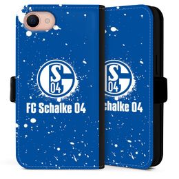 DeinDesign iPhone 16e Handy Klapph&uuml;lle Handyh&uuml;lle aus Kunst Leder schwarz Flip Case S04 Fc Schalke 04 Logo Sideflip mit Lasche