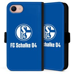 DeinDesign iPhone 16e Handy Klapph&uuml;lle Handyh&uuml;lle aus Kunst Leder schwarz Flip Case Fc Schalke 04 Official Licensed Product Logo Sideflip mit Lasche