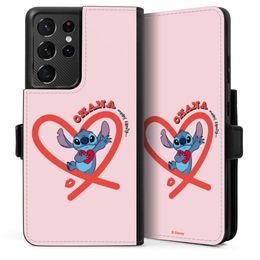 DeinDesign Galaxy S21 Ultra 5G Handy Klapph&uuml;lle Handyh&uuml;lle aus Kunst Leder schwarz Flip Case Heart Lilo & Stitch Disney Sideflip mit Lasche