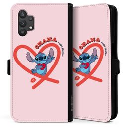 DeinDesign Galaxy A32 5G Handy Klapph&uuml;lle Handyh&uuml;lle aus Kunst Leder schwarz Flip Case Lilo & Stitch Heart Disney Sideflip mit langer Lasche
