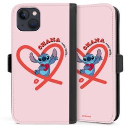 DeinDesign iPhone 13 Handy Klapph&uuml;lle Handyh&uuml;lle aus Kunst Leder schwarz Flip Case Heart Lilo & Stitch Disney Sideflip mit Lasche