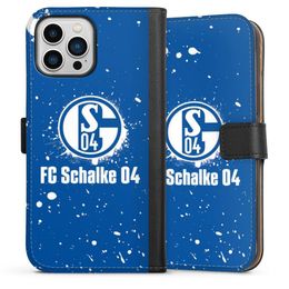 DeinDesign iPhone 13 Pro Max Handy Klapph&uuml;lle Handyh&uuml;lle aus Kunst Leder schwarz Flip Case S04 Fc Schalke 04 Logo Sideflip mit langer Lasche