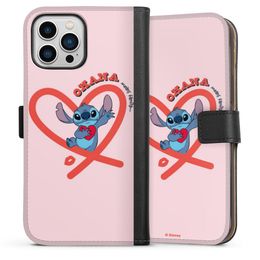 DeinDesign iPhone 13 Pro Max Handy Klapph&uuml;lle Handyh&uuml;lle aus Kunst Leder schwarz Flip Case Heart Lilo & Stitch Disney Sideflip mit langer Lasche