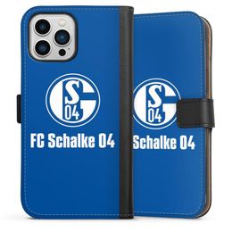 DeinDesign iPhone 13 Pro Max Handy Klapph&uuml;lle Handyh&uuml;lle aus Kunst Leder schwarz Flip Case Fc Schalke 04 Official Licensed Product Logo Sideflip mit langer 