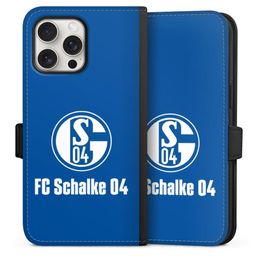 DeinDesign iPhone 15 Pro Max Handy Klapph&uuml;lle Handyh&uuml;lle aus Kunst Leder schwarz Flip Case Fc Schalke 04 Official Licensed Product Logo Sideflip mit Lasche