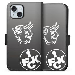 DeinDesign iPhone 15 Handy Klapph&uuml;lle Handyh&uuml;lle aus Kunst Leder schwarz Flip Case Logo 1. Fck 1. Fc Kaiserslautern Sideflip mit Lasche
