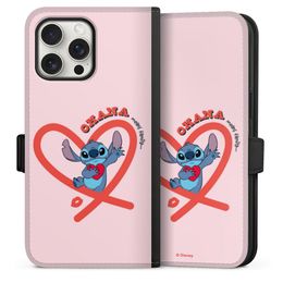 DeinDesign iPhone 15 Pro Max Handy Klapph&uuml;lle Handyh&uuml;lle aus Kunst Leder schwarz Flip Case Heart Lilo & Stitch Disney Sideflip mit Lasche