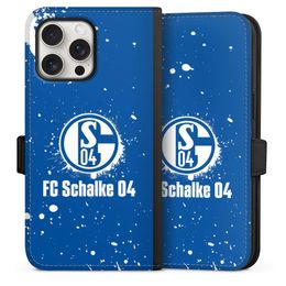 DeinDesign iPhone 15 Pro Max Handy Klapph&uuml;lle Handyh&uuml;lle aus Kunst Leder schwarz Flip Case S04 Fc Schalke 04 Logo Sideflip mit Lasche
