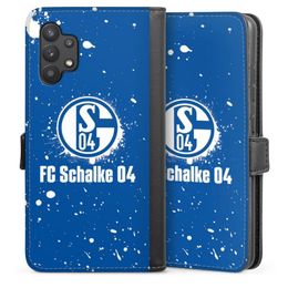 DeinDesign Galaxy A32 4G Handy Klapph&uuml;lle Handyh&uuml;lle aus Kunst Leder schwarz Flip Case S04 Fc Schalke 04 Logo Sideflip mit Lasche