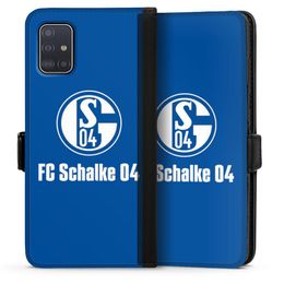 DeinDesign Galaxy A51 Handy Klapph&uuml;lle Handyh&uuml;lle aus Kunst Leder schwarz Flip Case Fc Schalke 04 Official Licensed Product Logo Sideflip mit Lasche