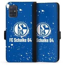 DeinDesign Galaxy A51 Handy Klapph&uuml;lle Handyh&uuml;lle aus Kunst Leder schwarz Flip Case S04 Fc Schalke 04 Logo Sideflip mit Lasche