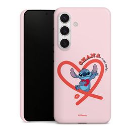 DeinDesign Galaxy S24 Handy Premium Case Smartphone Handyh&uuml;lle Schutzh&uuml;lle gl&auml;nzend Heart Lilo & Stitch Disney Premium Case