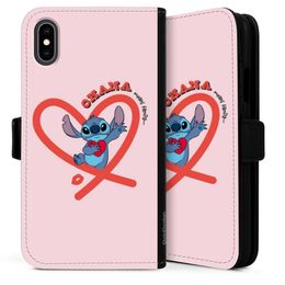 DeinDesign iPhone X Handy Klapph&uuml;lle Handyh&uuml;lle aus Kunst Leder schwarz Flip Case Heart Lilo & Stitch Disney Sideflip mit langer Lasche
