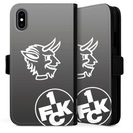 DeinDesign iPhone X Handy Klapph&uuml;lle Handyh&uuml;lle aus Kunst Leder schwarz Flip Case Logo 1. Fck 1. Fc Kaiserslautern Sideflip mit langer Lasche