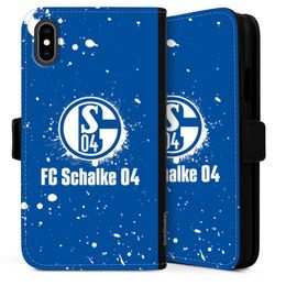 DeinDesign iPhone X Handy Klapph&uuml;lle Handyh&uuml;lle aus Kunst Leder schwarz Flip Case S04 Fc Schalke 04 Logo Sideflip mit langer Lasche