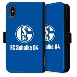 DeinDesign iPhone X Handy Klapph&uuml;lle Handyh&uuml;lle aus Kunst Leder schwarz Flip Case Fc Schalke 04 Official Licensed Product Logo Sideflip mit langer Lasche
