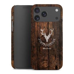 DeinDesign iPhone 17 Pro Max Handy Premium Case Smartphone Handyh&uuml;lle Schutzh&uuml;lle gl&auml;nzend Wooden Look Deer Wood Premium Case