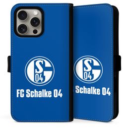 DeinDesign iPhone 16 Pro Handy Klapph&uuml;lle Handyh&uuml;lle aus Kunst Leder schwarz Flip Case Fc Schalke 04 Official Licensed Product Logo Sideflip mit Lasche