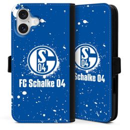 DeinDesign iPhone 16 Plus Handy Klapph&uuml;lle Handyh&uuml;lle aus Kunst Leder schwarz Flip Case S04 Fc Schalke 04 Logo Sideflip mit Lasche