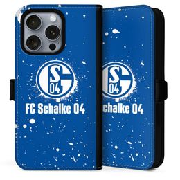 DeinDesign iPhone 16 Pro Max Handy Klapph&uuml;lle Handyh&uuml;lle aus Kunst Leder schwarz Flip Case S04 Fc Schalke 04 Logo Sideflip mit Lasche