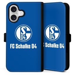 DeinDesign iPhone 16 Handy Klapph&uuml;lle Handyh&uuml;lle aus Kunst Leder schwarz Flip Case Fc Schalke 04 Official Licensed Product Logo Sideflip mit Lasche