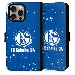 DeinDesign iPhone 16 Pro Handy Klapph&uuml;lle Handyh&uuml;lle aus Kunst Leder schwarz Flip Case S04 Fc Schalke 04 Logo Sideflip mit Lasche