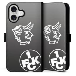 DeinDesign iPhone 16 Handy Klapph&uuml;lle Handyh&uuml;lle aus Kunst Leder schwarz Flip Case Logo 1. Fck 1. Fc Kaiserslautern Sideflip mit Lasche