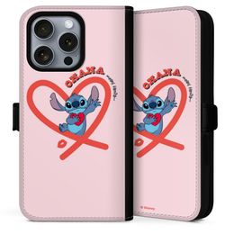 DeinDesign iPhone 16 Pro Max Handy Klapph&uuml;lle Handyh&uuml;lle aus Kunst Leder schwarz Flip Case Heart Lilo & Stitch Disney Sideflip mit Lasche
