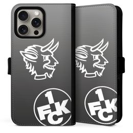 DeinDesign iPhone 16 Pro Handy Klapph&uuml;lle Handyh&uuml;lle aus Kunst Leder schwarz Flip Case Logo 1. Fck 1. Fc Kaiserslautern Sideflip mit Lasche