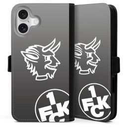 DeinDesign iPhone 16 Plus Handy Klapph&uuml;lle Handyh&uuml;lle aus Kunst Leder schwarz Flip Case Logo 1. Fck 1. Fc Kaiserslautern Sideflip mit Lasche