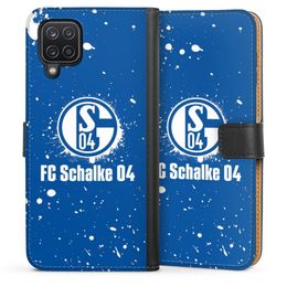 DeinDesign Galaxy A12 Handy Klapph&uuml;lle Handyh&uuml;lle aus Kunst Leder schwarz Flip Case Logo Fc Schalke 04 S04 Sideflip mit langer Lasche