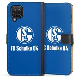 DeinDesign Galaxy A12 Handy Klapph&uuml;lle Handyh&uuml;lle aus Kunst Leder schwarz Flip Case Fc Schalke 04 Official Licensed Product Logo Sideflip mit langer Lasche