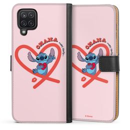 DeinDesign Galaxy A12 Handy Klapph&uuml;lle Handyh&uuml;lle aus Kunst Leder schwarz Flip Case Heart Lilo & Stitch Disney Sideflip mit langer Lasche