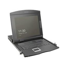 Digitus Modulare HD LCD KVM Konsole mit 19" TFT 1 Port VGA, KVM-Switch schwarz, deutsches Tastaturlayout, 1 Port VGA KVM-Anschluss, Touchpad