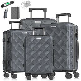 Kesser® Reisekoffer Set 4-teilig Kofferset ABS Hartschalenkoffer mit Zahlenschloss, Kofferwaage & Reisebrieftasche 360° Rollen Handgepäck & große Koffer für Business & Reise Trolley